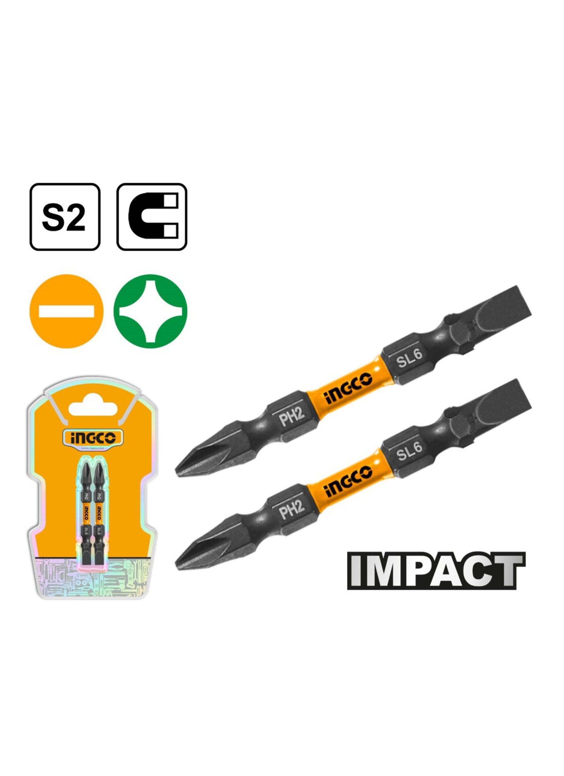 Ingco PH2 Screwdriver Bit Set – 25mm, 2-Piece | Gimme Online