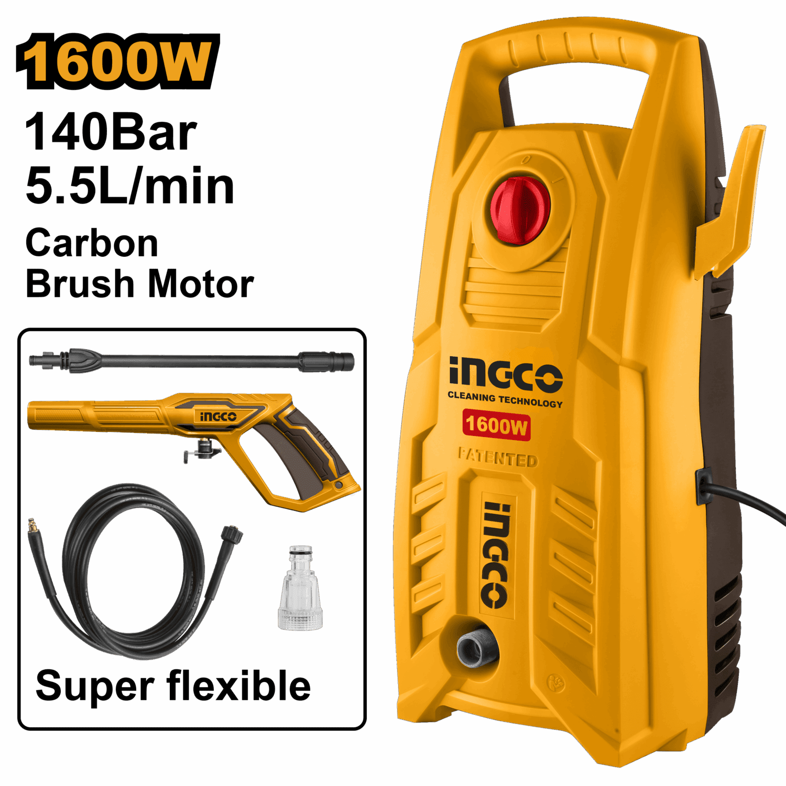 Ingco High Pressure Washer 1600W 140Bar HPWR16008 - Gimme Online